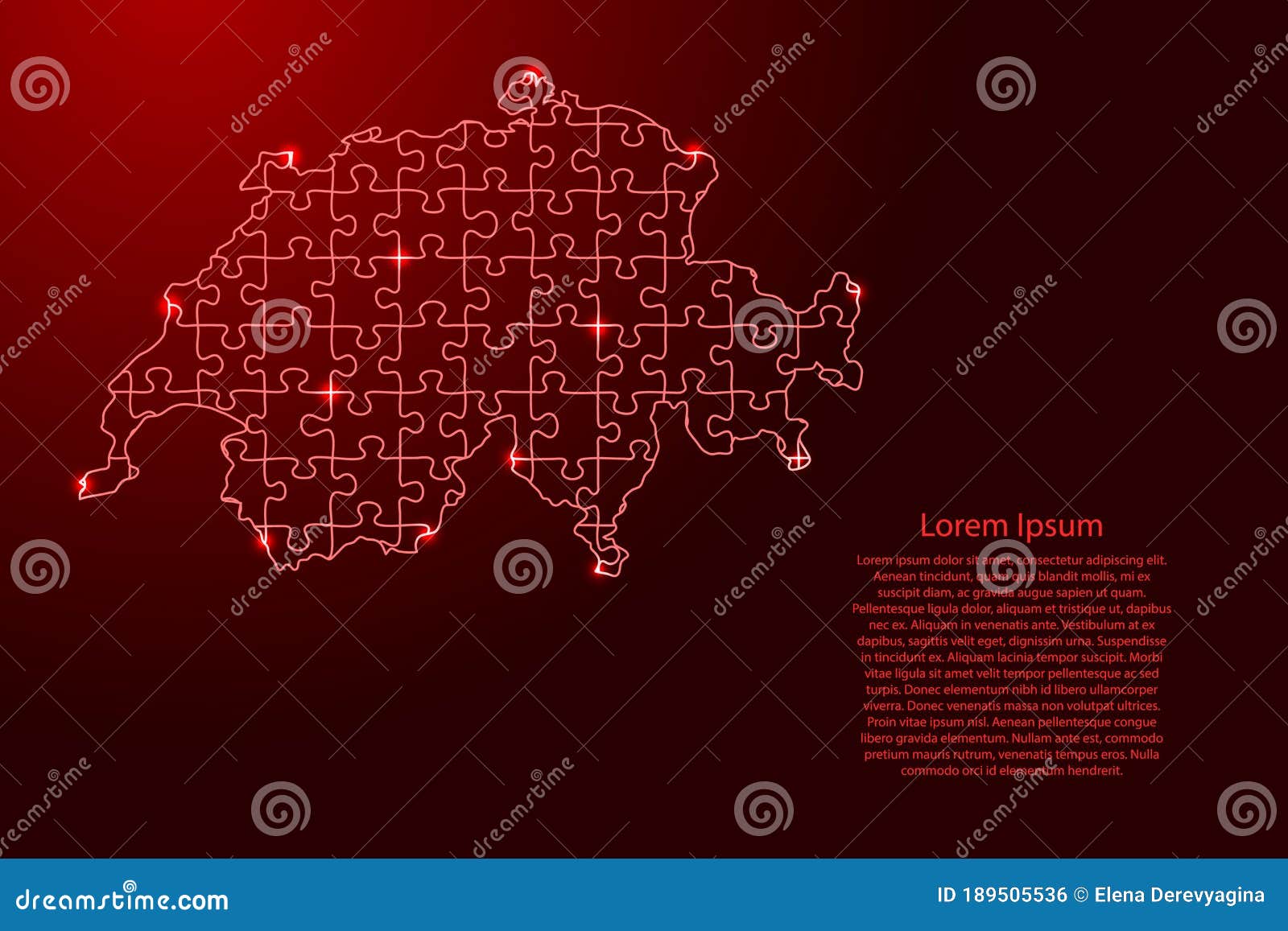 Switzerland Map from Red Pattern from Composed Puzzles and Glowing ...