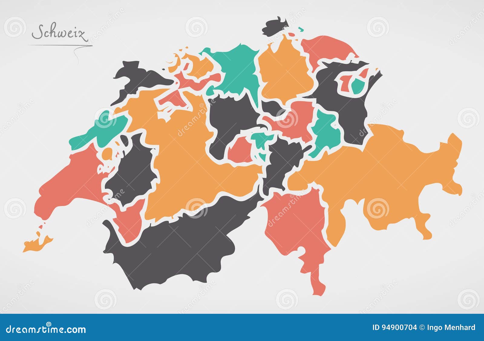 Switzerland Map with States and Modern Round Shapes Stock Vector ...