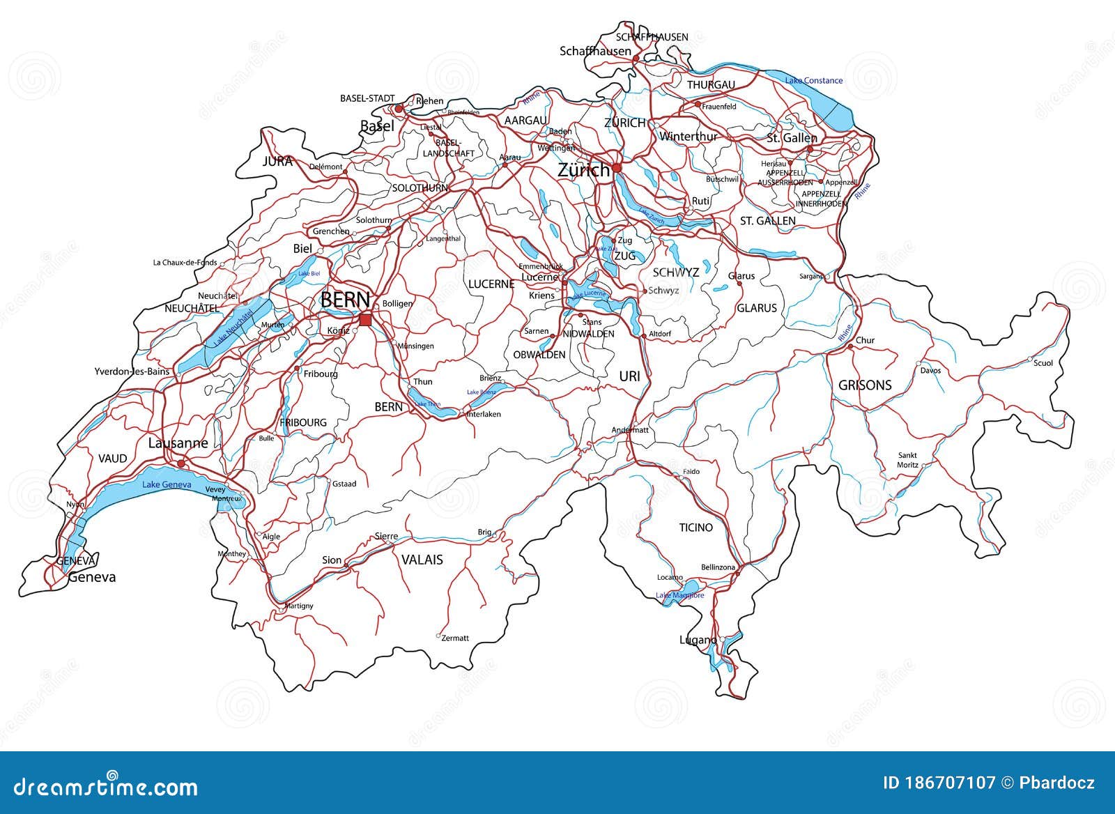 Switzerland Road and Highway Map. Stock Vector - Illustration of bern ...