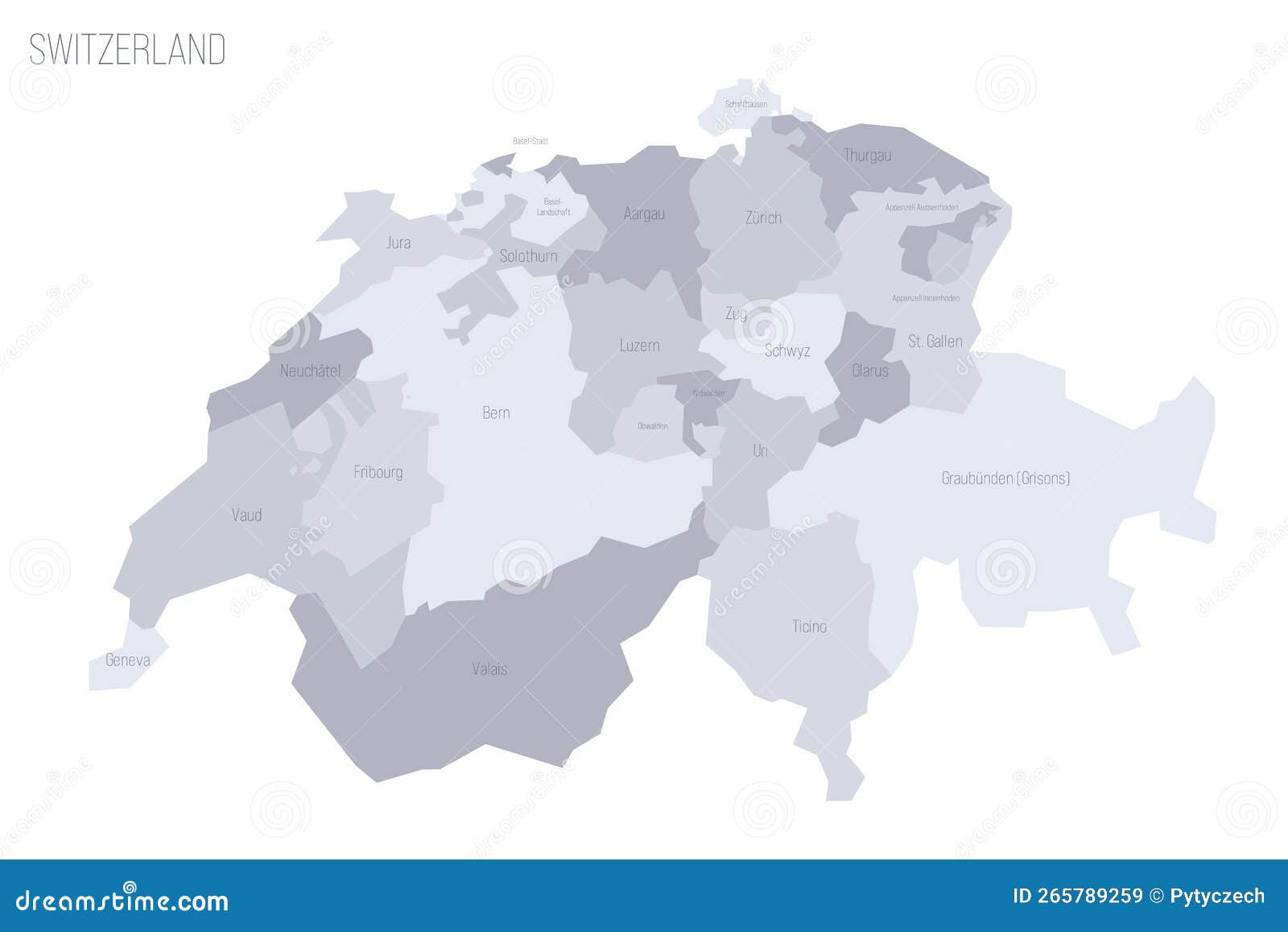 Switzerland Political Map of Administrative Divisions Stock Vector ...