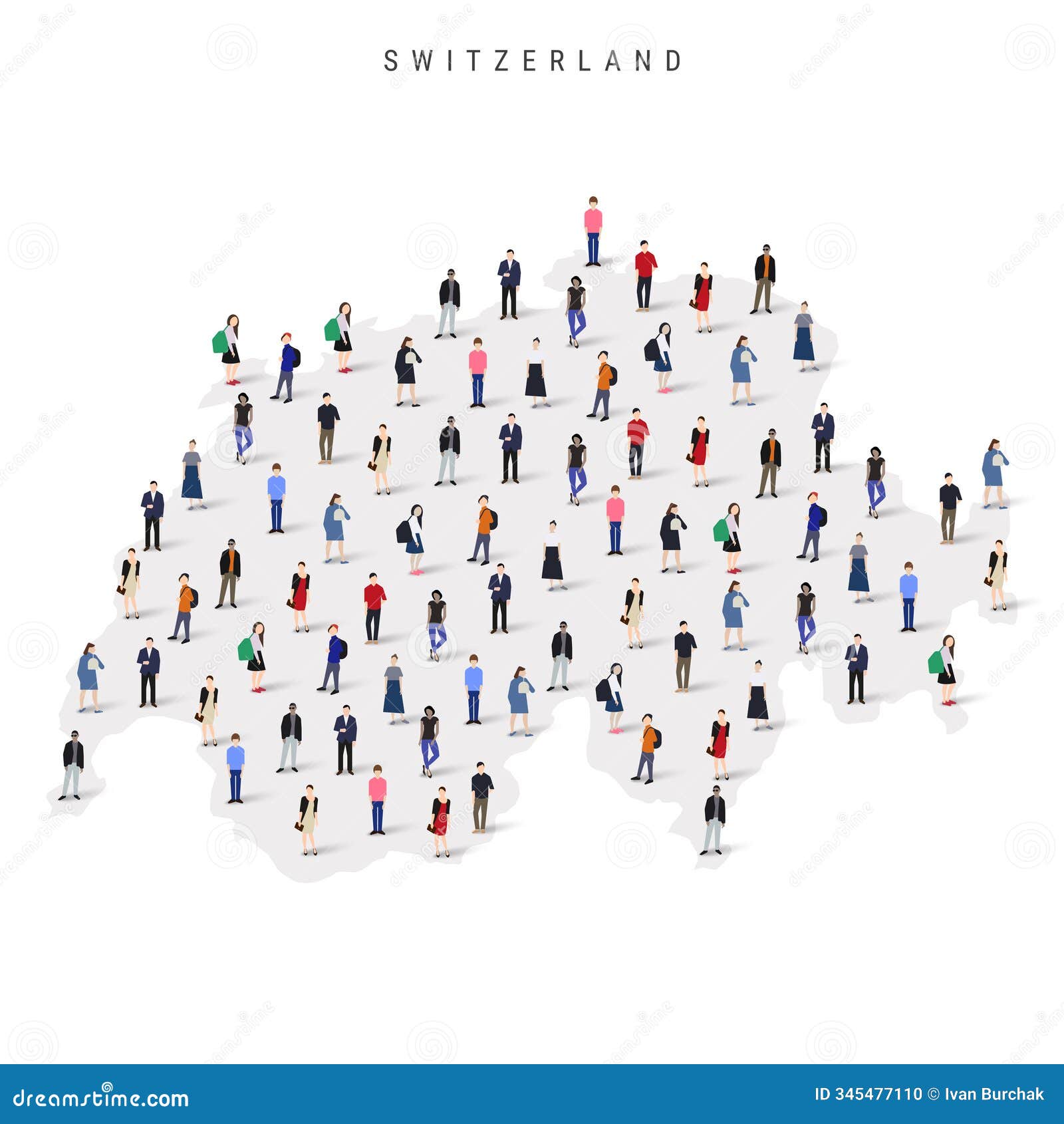 Switzerland Population Map. Large Group of People in a Shape of Swiss ...