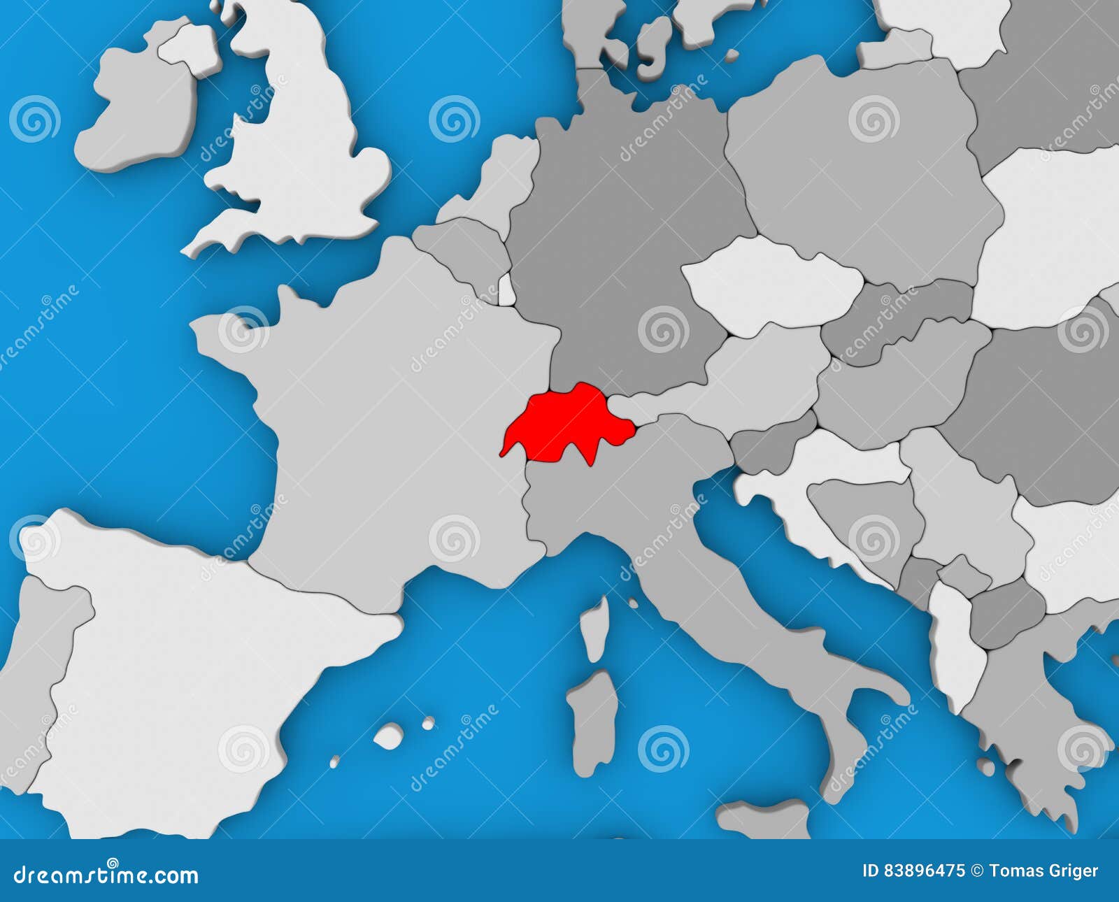 Switzerland in Red on Globe Stock Illustration - Illustration of ...