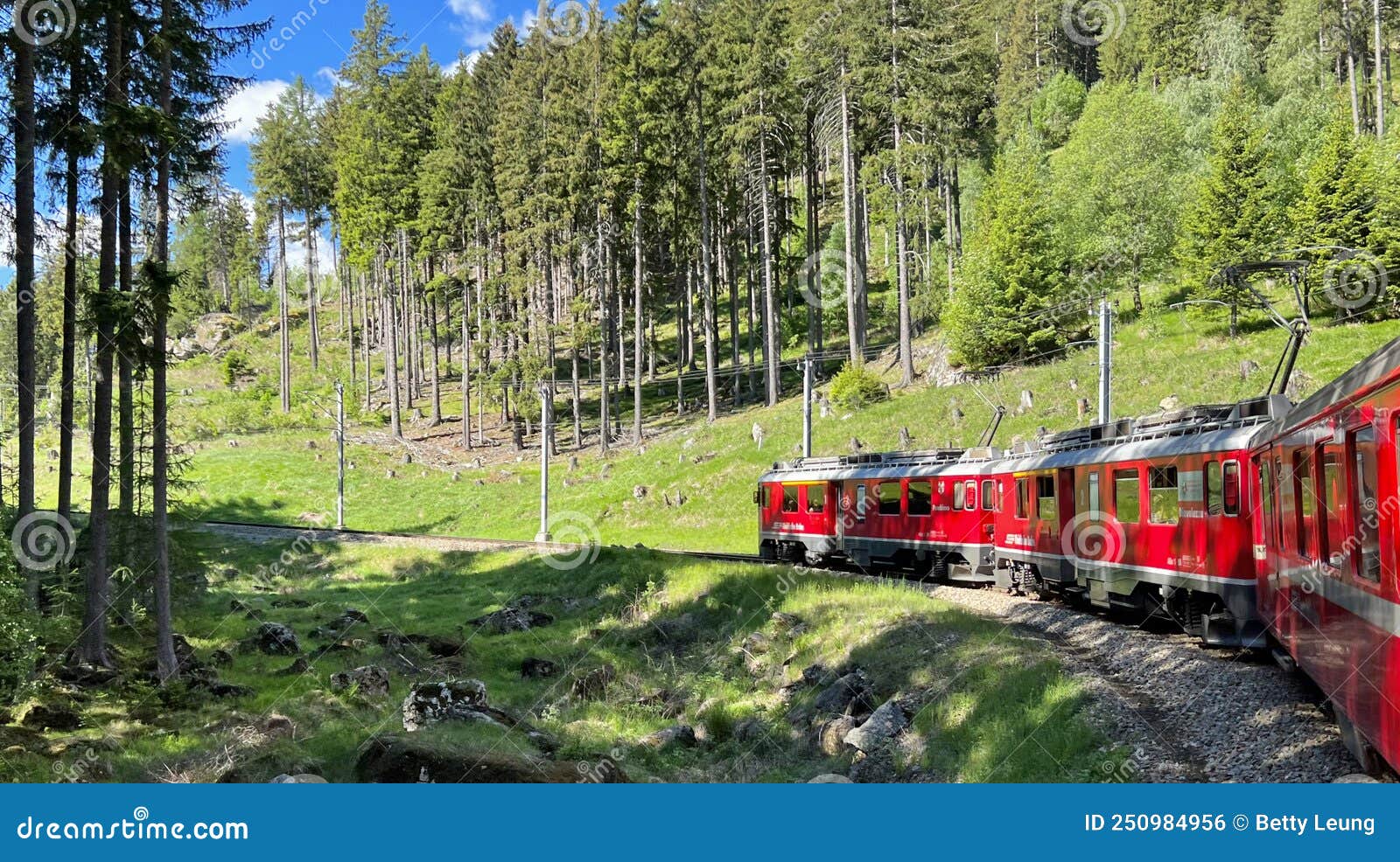 The Famous Red Train Railway with Bernina Express Train Going To the ...