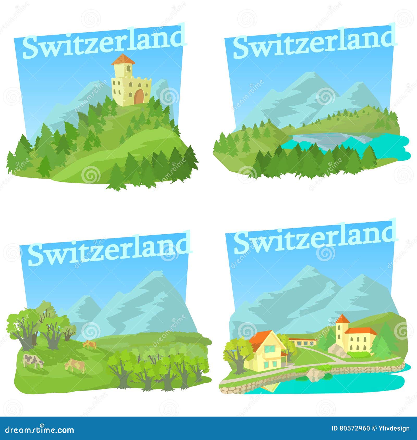 Switzerland Travel Sightseeing Icons And Vector Swiss Landmarks Poster ...
