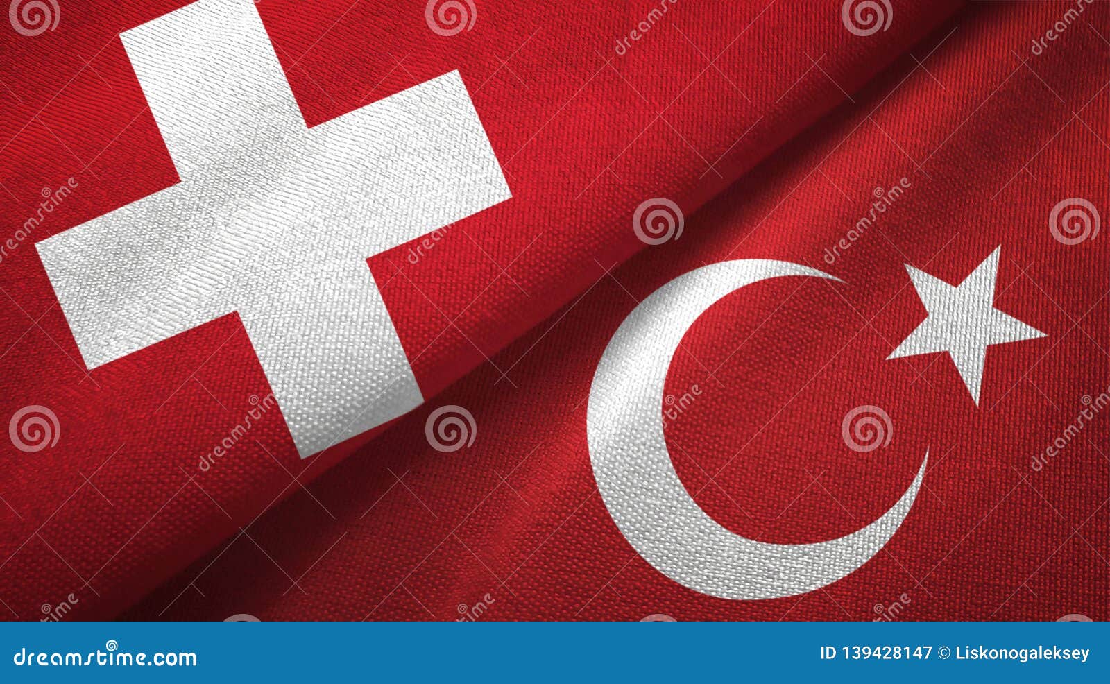 Switzerland and Turkey Two Flags Textile Cloth, Fabric Texture Stock ...