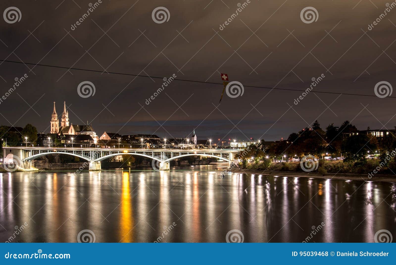 Switzerland, View at the River Rhein at Basel by Night Stock Photo ...