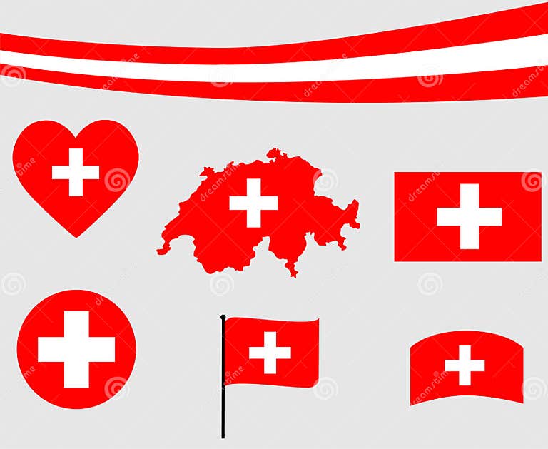Switzerland Flag Map Ribbon and Heart Icons Vector Stock Vector ...