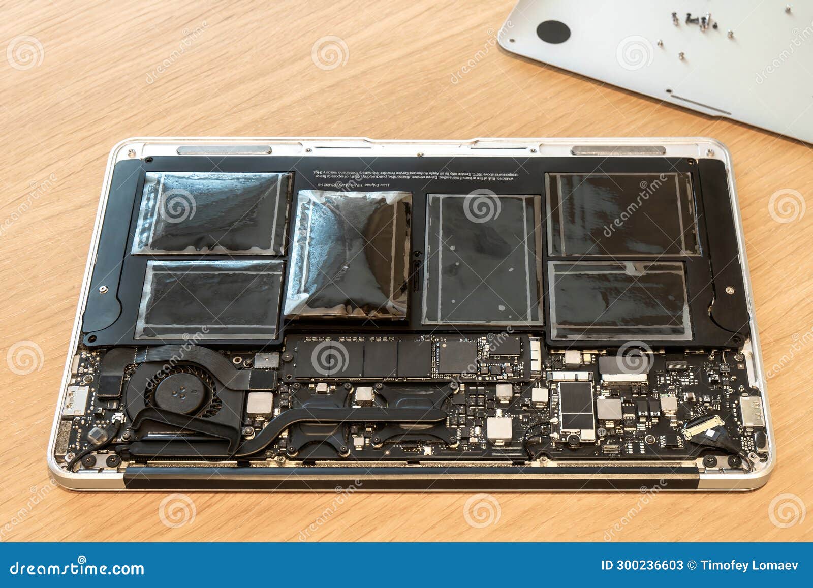 Swollen Battery of Broken Laptop in Open Casing Closeup Stock Image ...