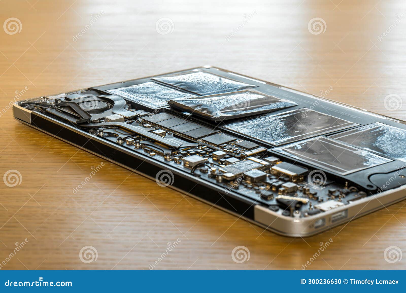 Swollen Battery of Broken Laptop in Open Casing Closeup Stock Photo ...