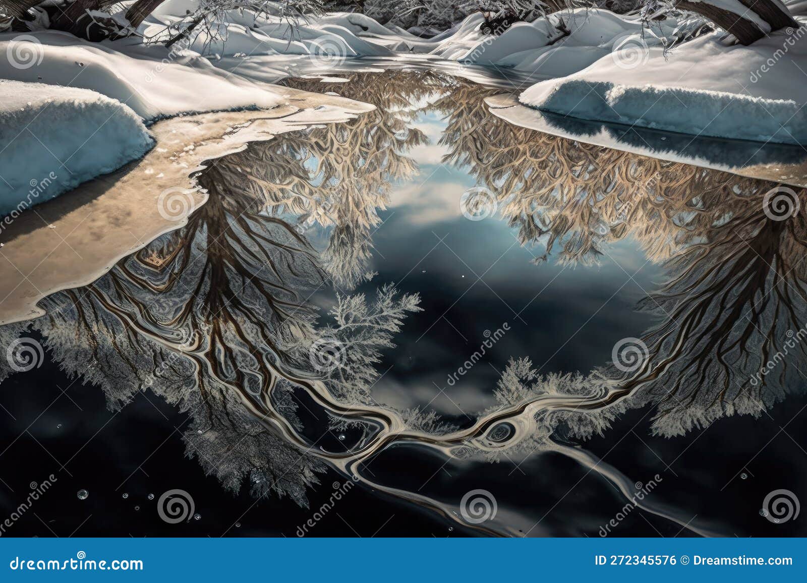 Swollen Ice-cold Flows of River in Ice Reflected in Mirror Stock ...