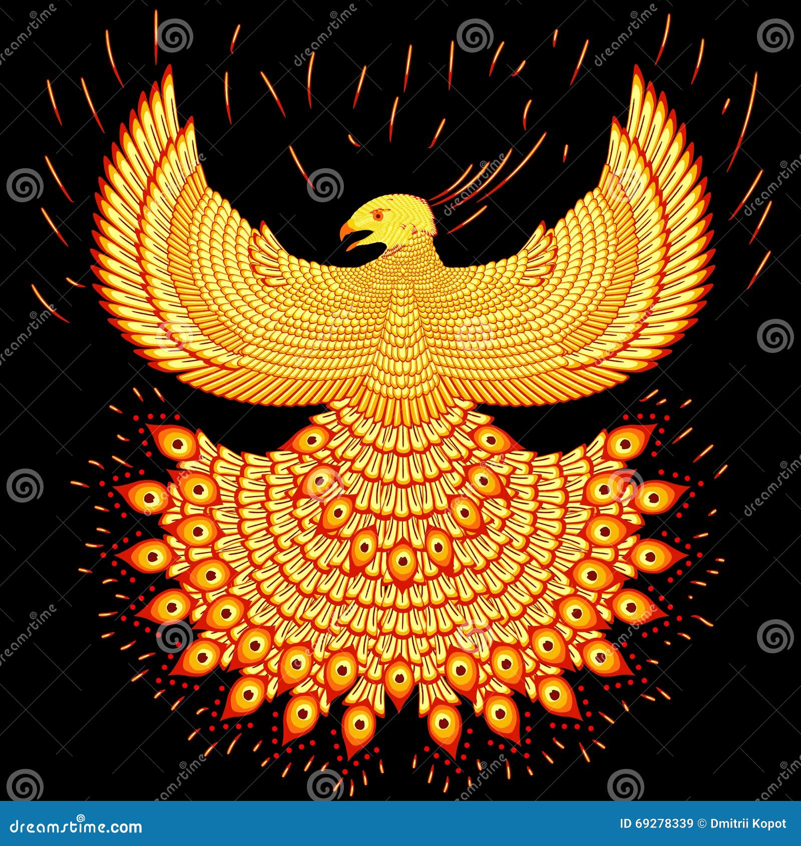 Fiery Phoenix With Blazing Flames And Spread Wings In A Dark, Intense ...