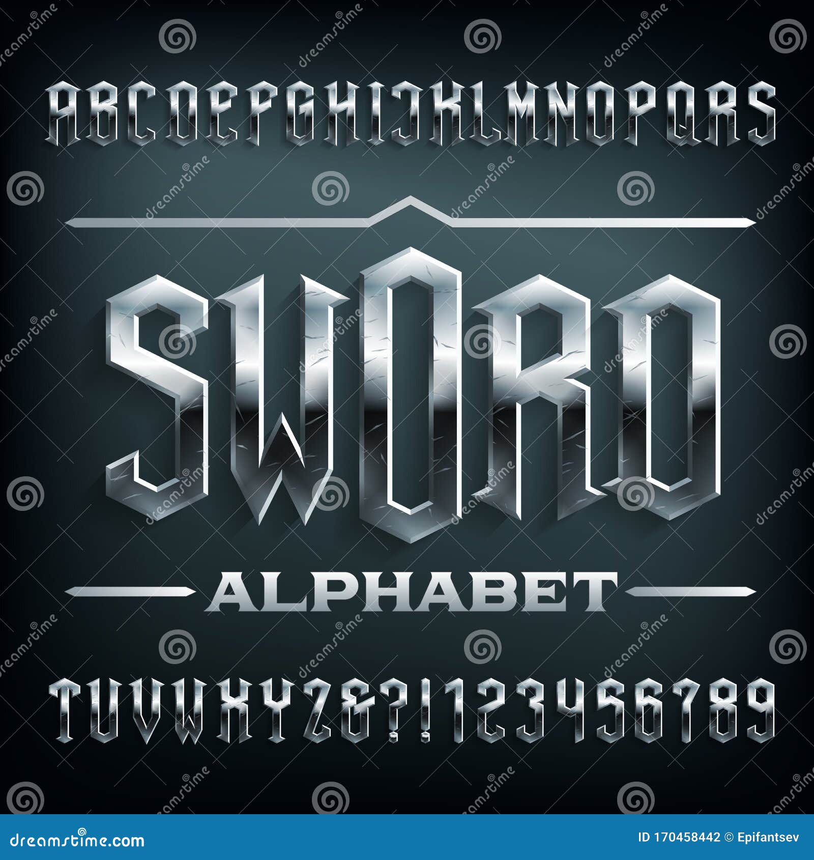Sword Alphabet Font. Scratched Metal Medieval Letters Stock Vector ... Sword Alphabet Font. Scratched Metal Medieval Letters Stock Vector ...