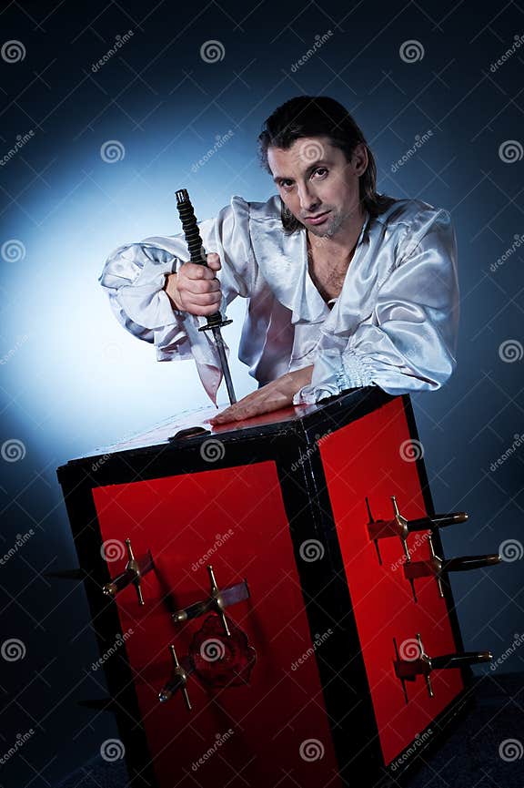 Sword box illusion stock image. Image of magical, table - 12351137