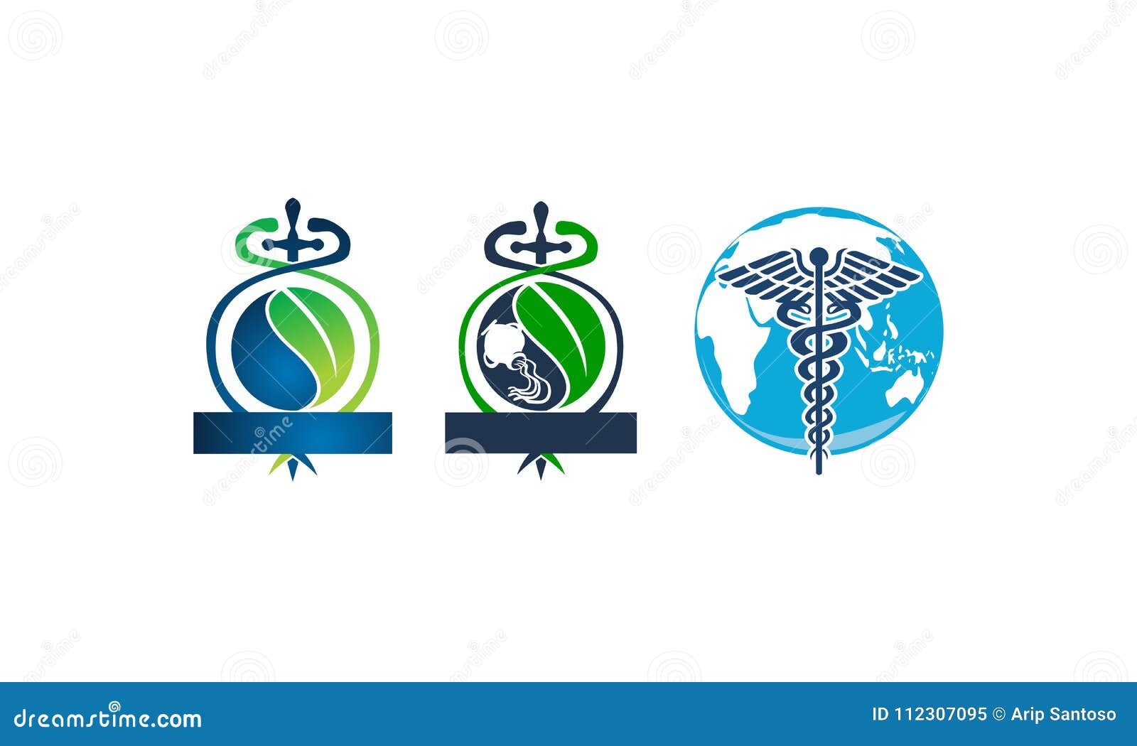 Sword Caduceus Leaf Emblem Blank Template Set Stock Vector ...