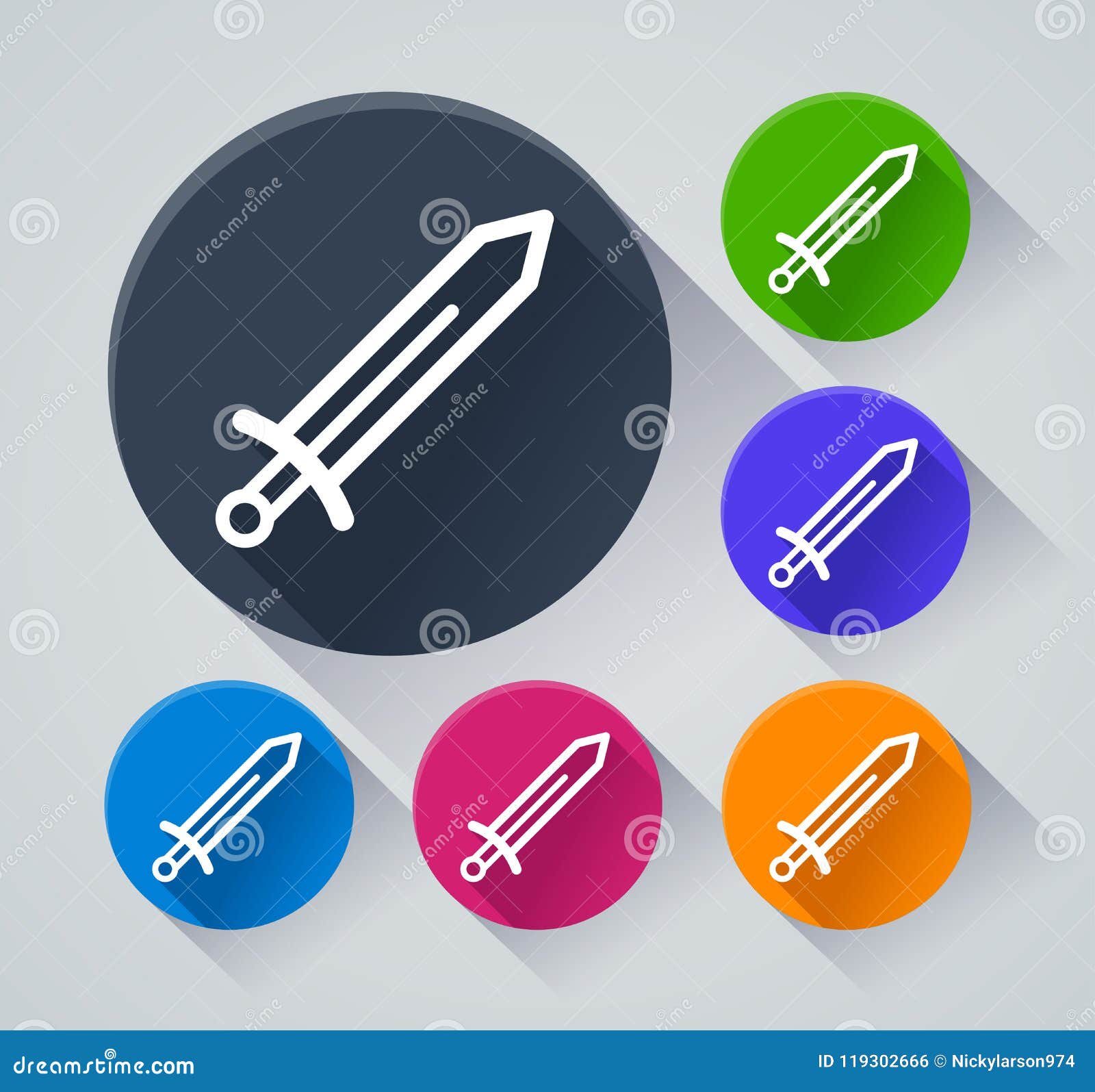 Sword Circle Icons with Shadow Stock Vector - Illustration of flat ...