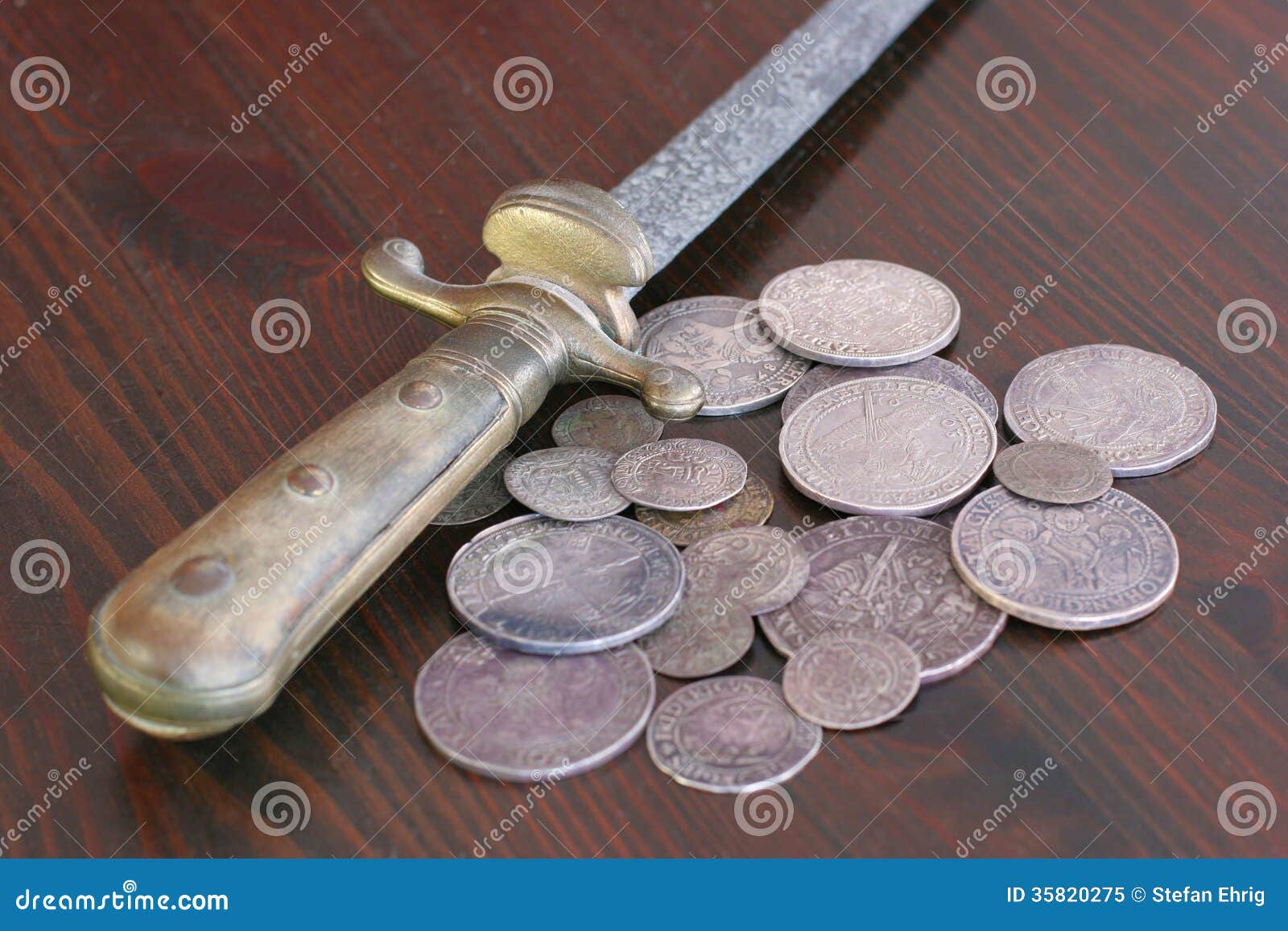 Sword and coins stock image. Image of saber, sword, hunt - 35820275