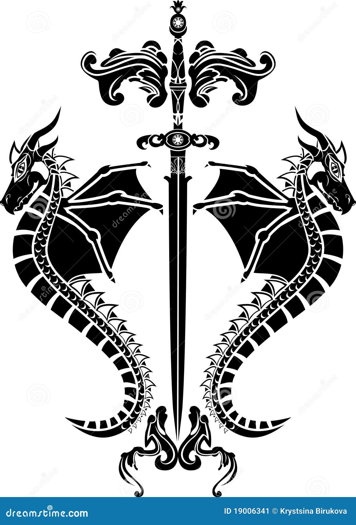 Sword And Dragons Stencil Cartoon Vector | CartoonDealer.com #19006341