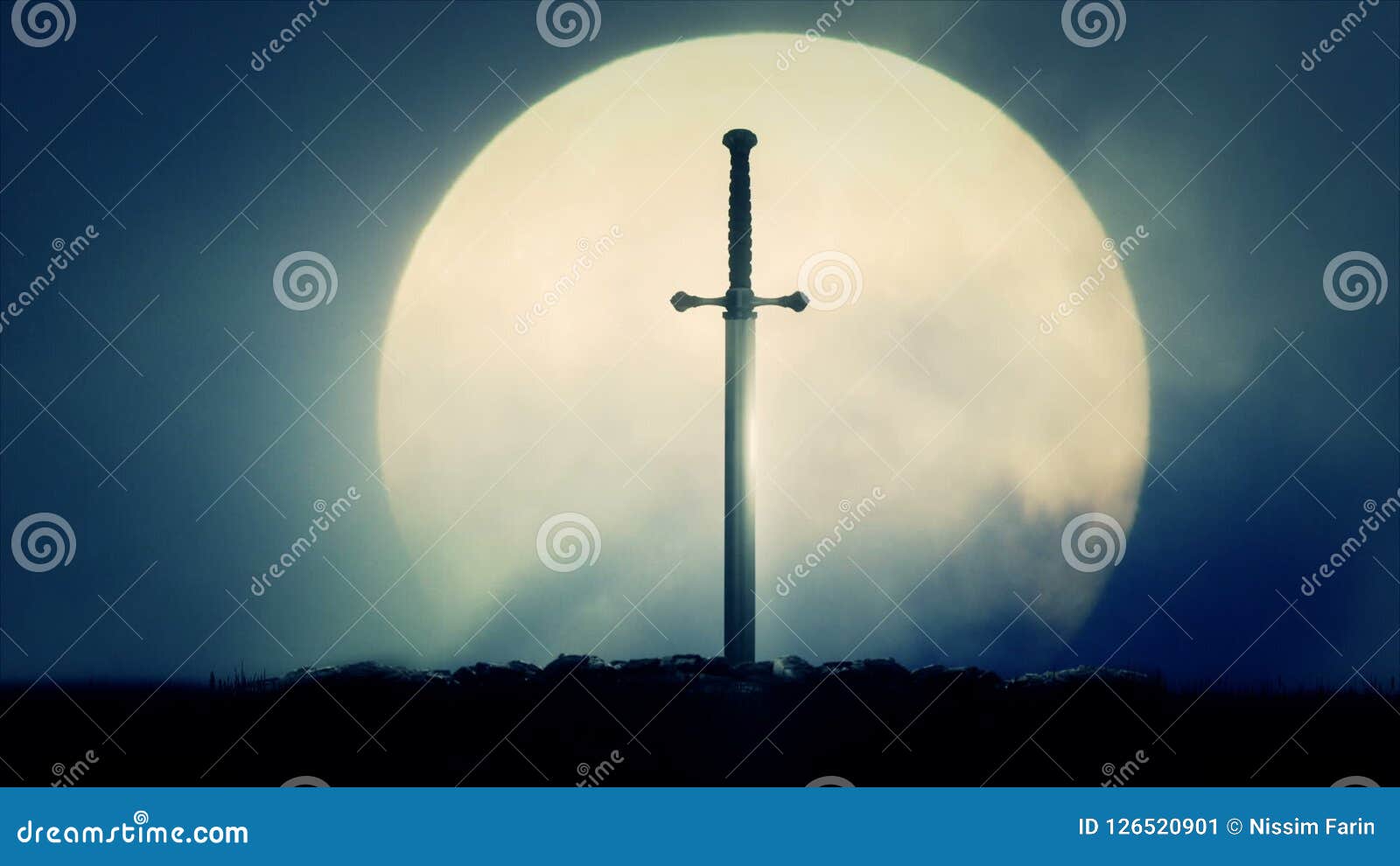Sword Excalibur on a Full Moon Background Stock Video - Video of elves ...