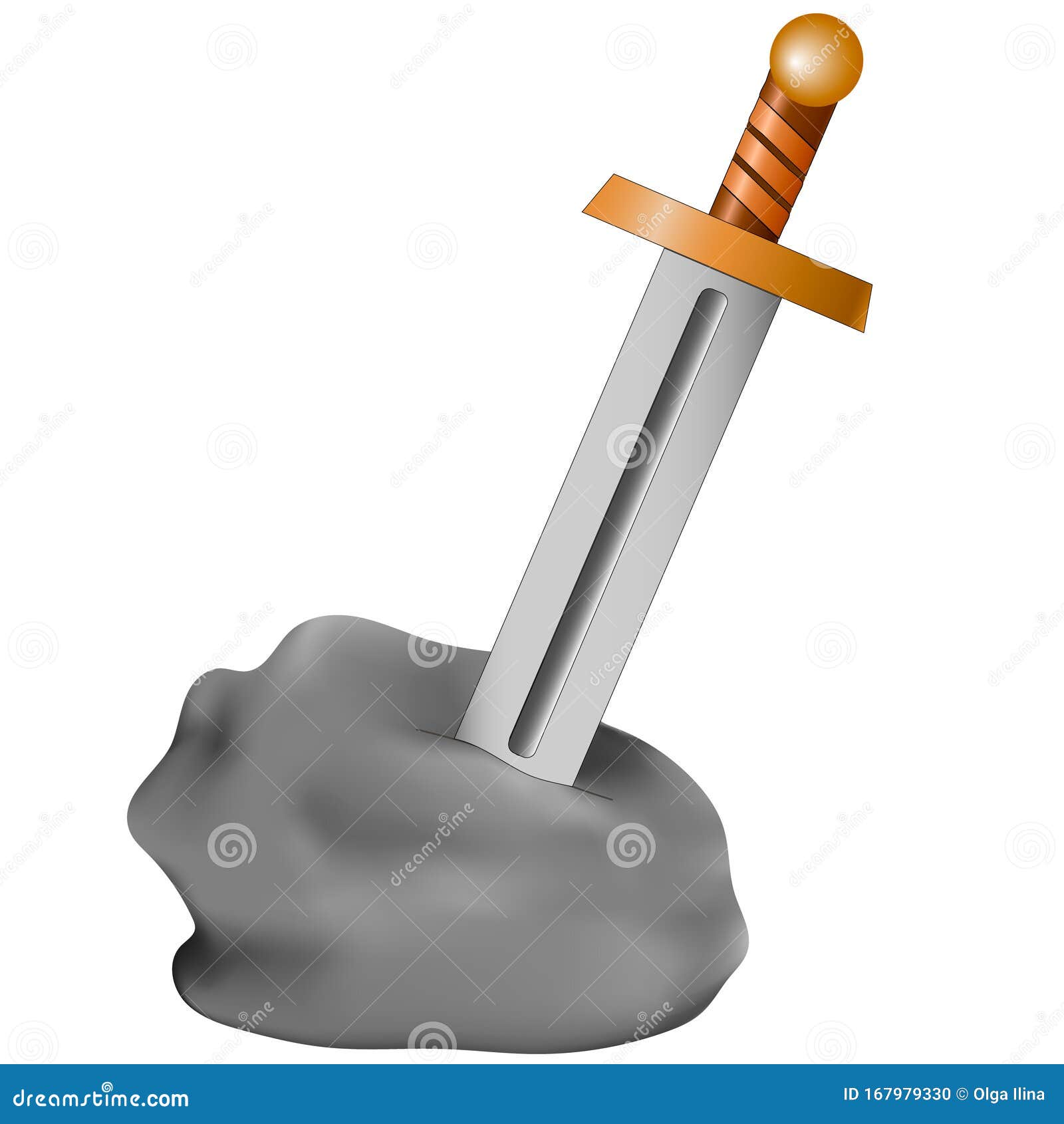 Sword Excalibur King Arthur Stuck In The Rock Stone Isolated Render ...