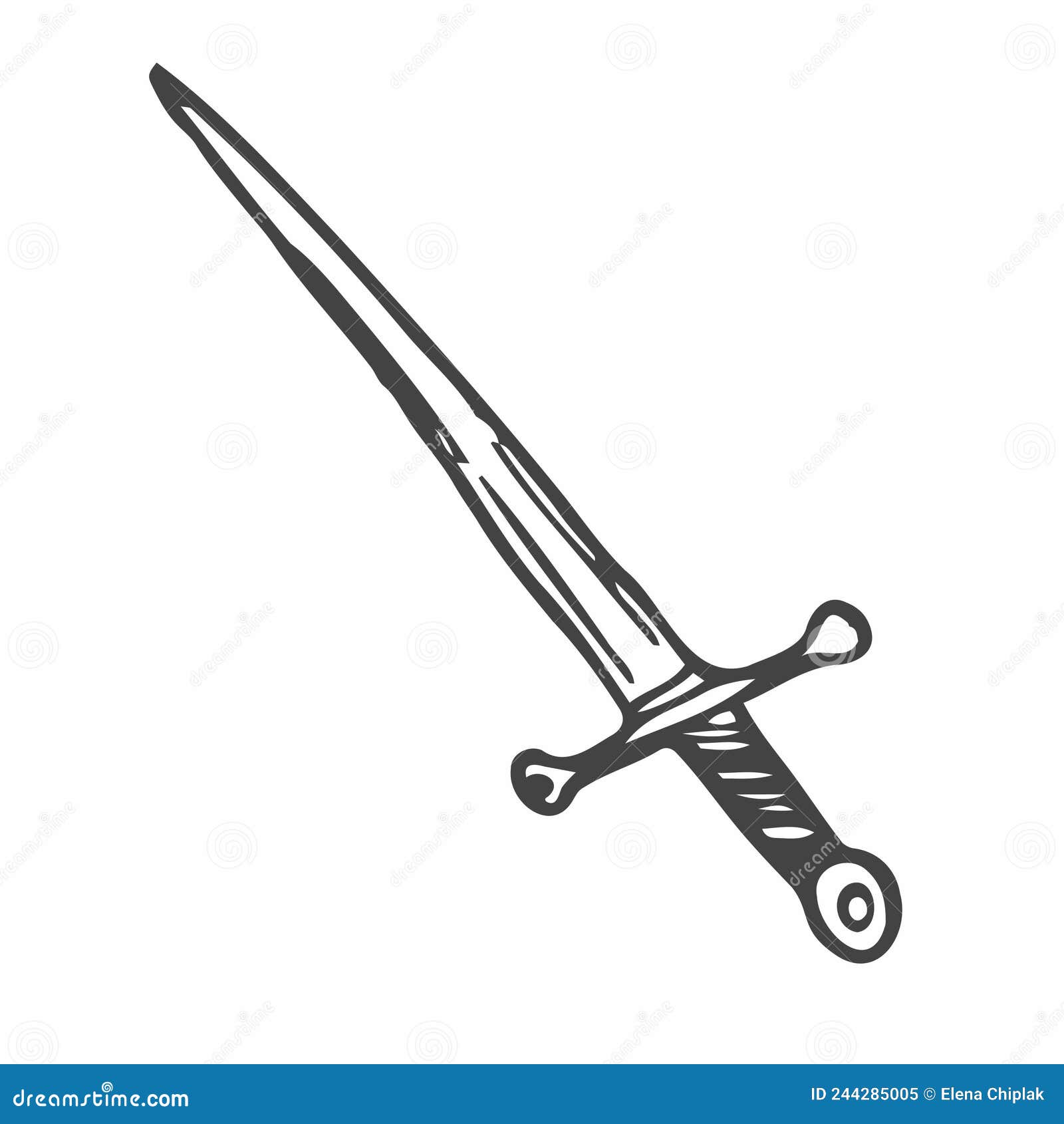 A Sword With A Handle Drawn In The Doodle Style.Outline Drawing By Hand ...