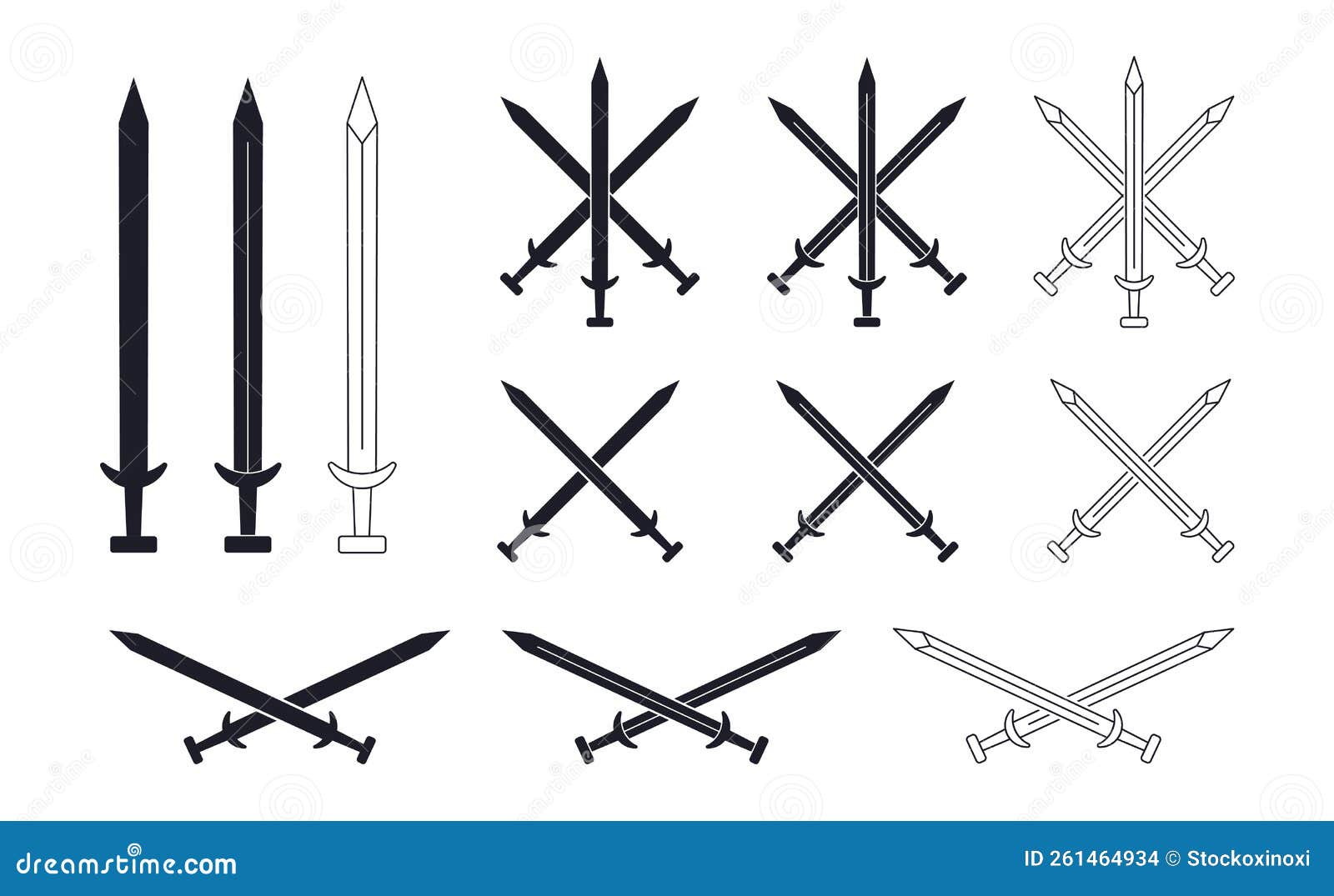 Sword Icon Set Broadsword Weapon Symbols Vector Illustration ...