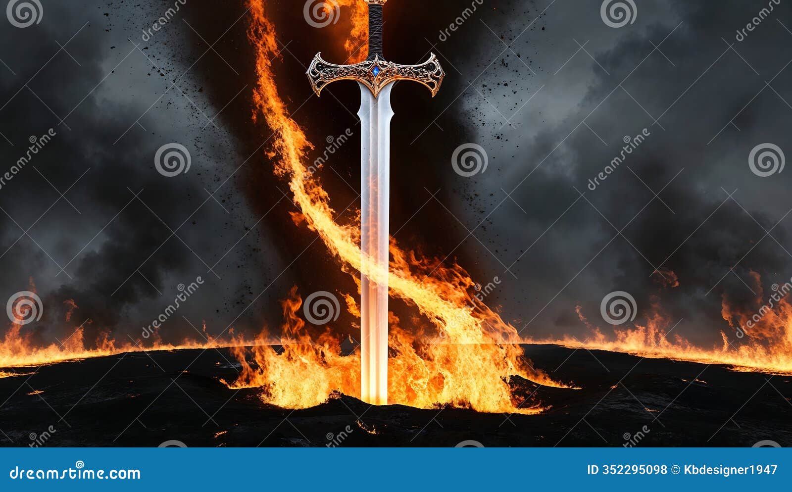 Sword Impaled Into The Ground, Engulfed In Roaring Hyper Realistic Fire ...
