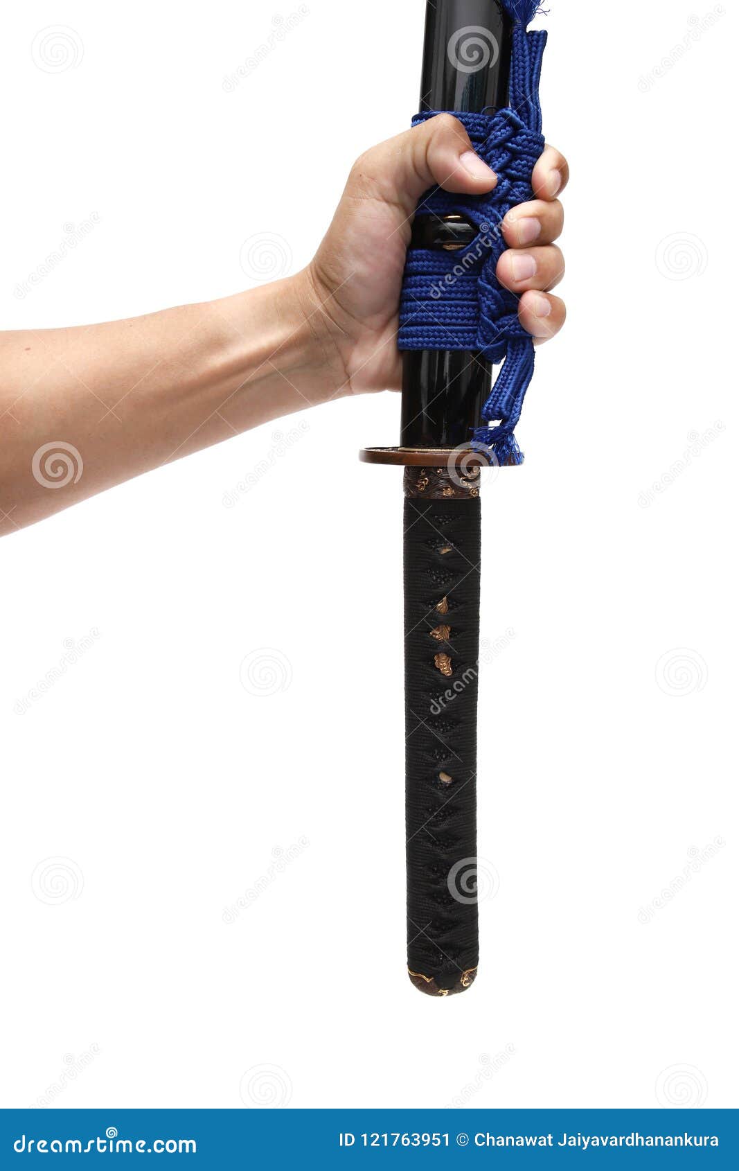 Sword - Knife On Hand Holding Upside Down Isolated In Background; Stock ...