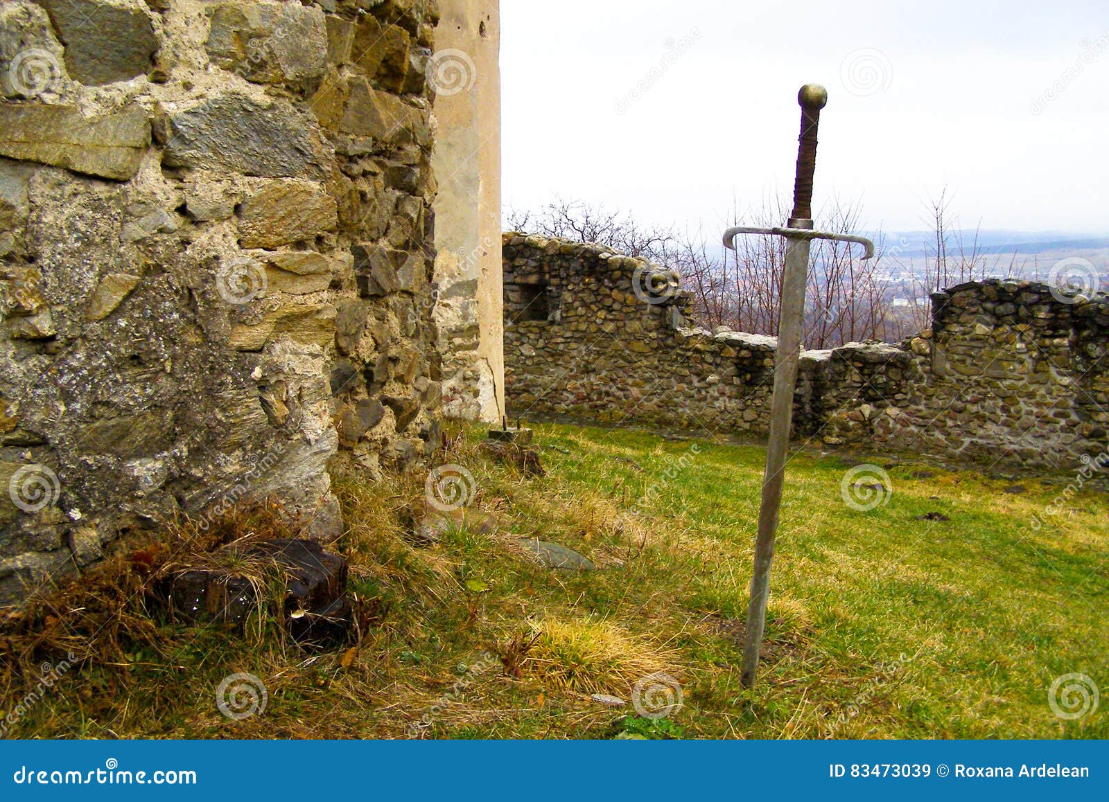 Sword in Medieval Castle Backyard Stock Image - Image of coins, bran ...