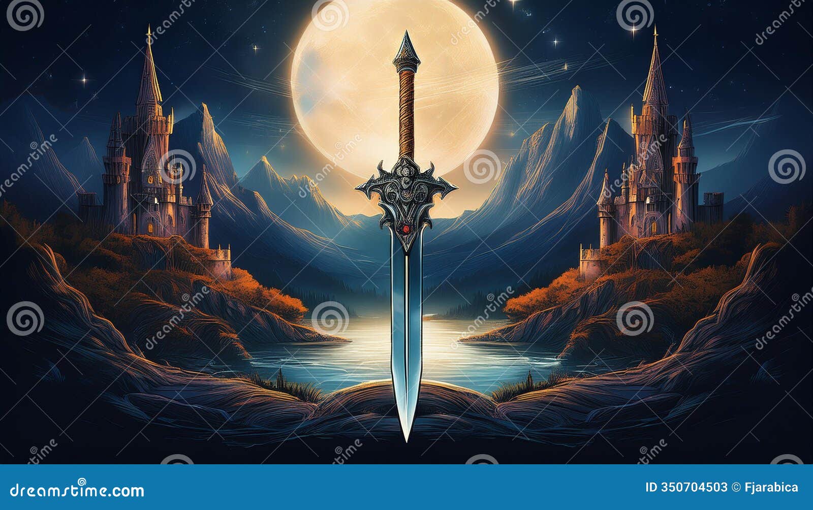 Sword with moon stock illustration. Illustration of fairy - 350704503