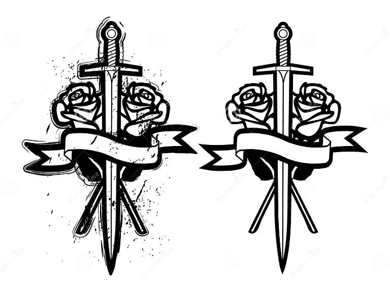 Sword and Roses stock vector. Illustration of filigree - 3302908