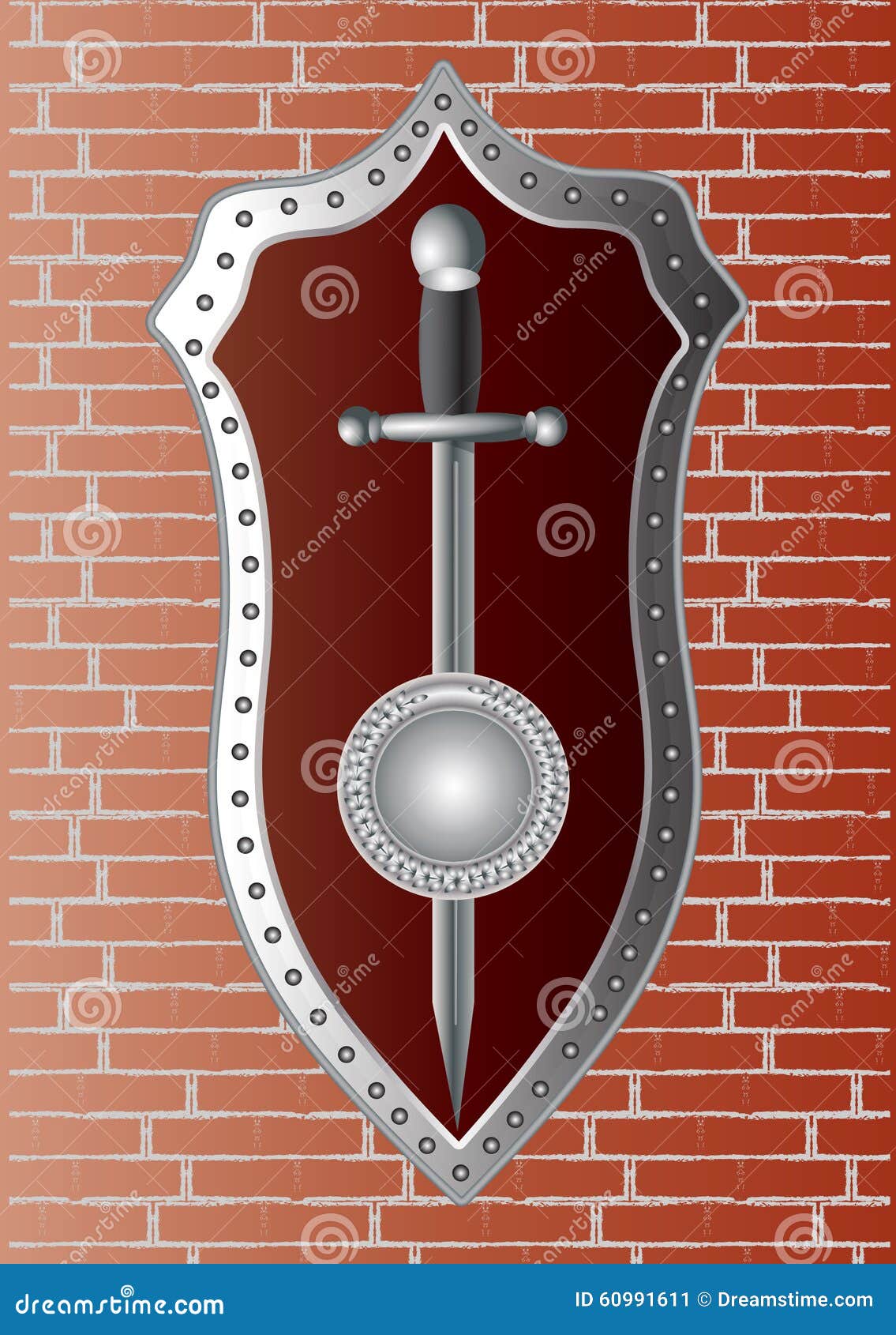 Sword with a Shield on the Wall Stock Illustration - Illustration of ...