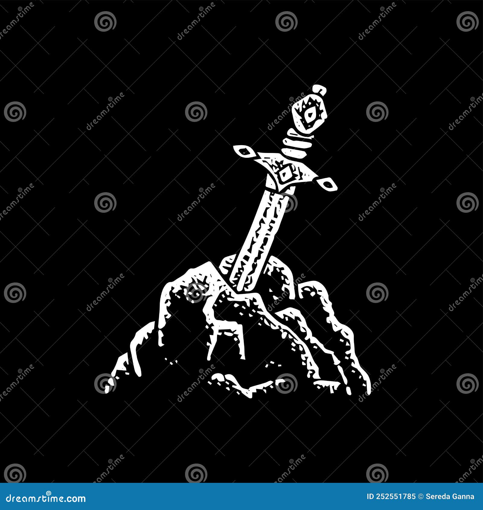 Sword in Stone Black Dotwork Stock Vector - Illustration of myth ...