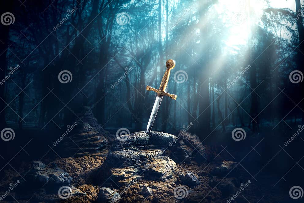Sword in the Stone Excalibur Stock Image - Image of magic, rock: 78763523