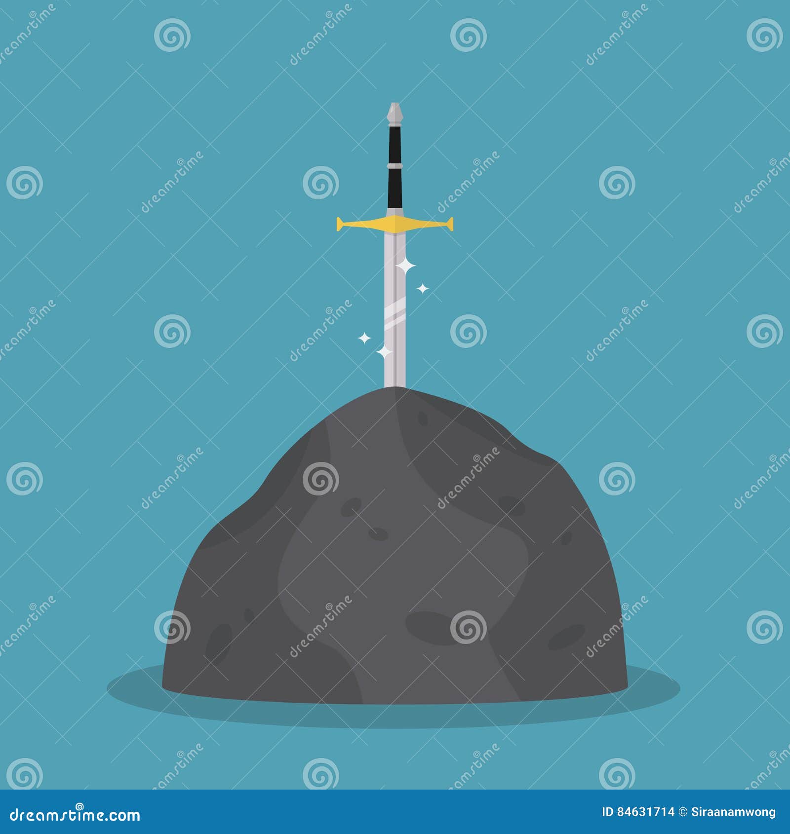 Sword stuck in the stone stock vector. Illustration of battle - 84631714