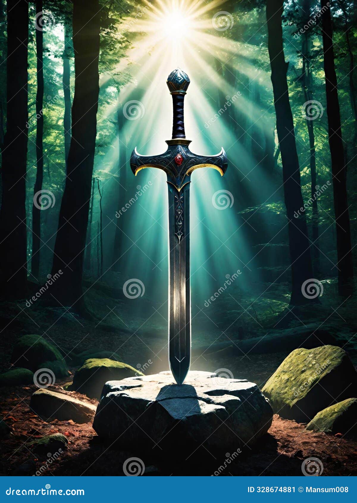 A Sword on the Stump in the Forest Stock Illustration - Illustration of ...