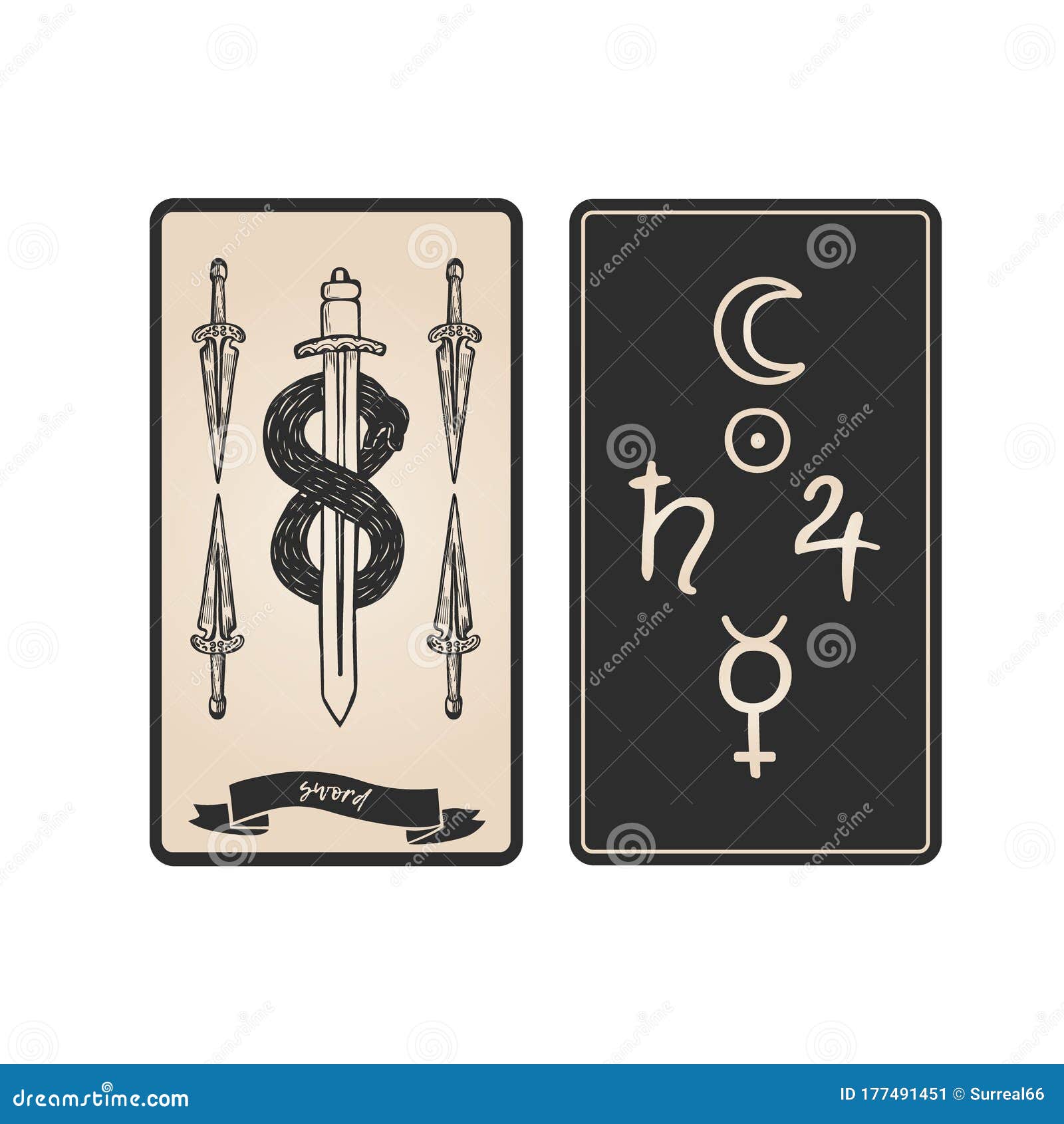 Sword Tarot Card Front and Back Stock Vector - Illustration of tarot ...