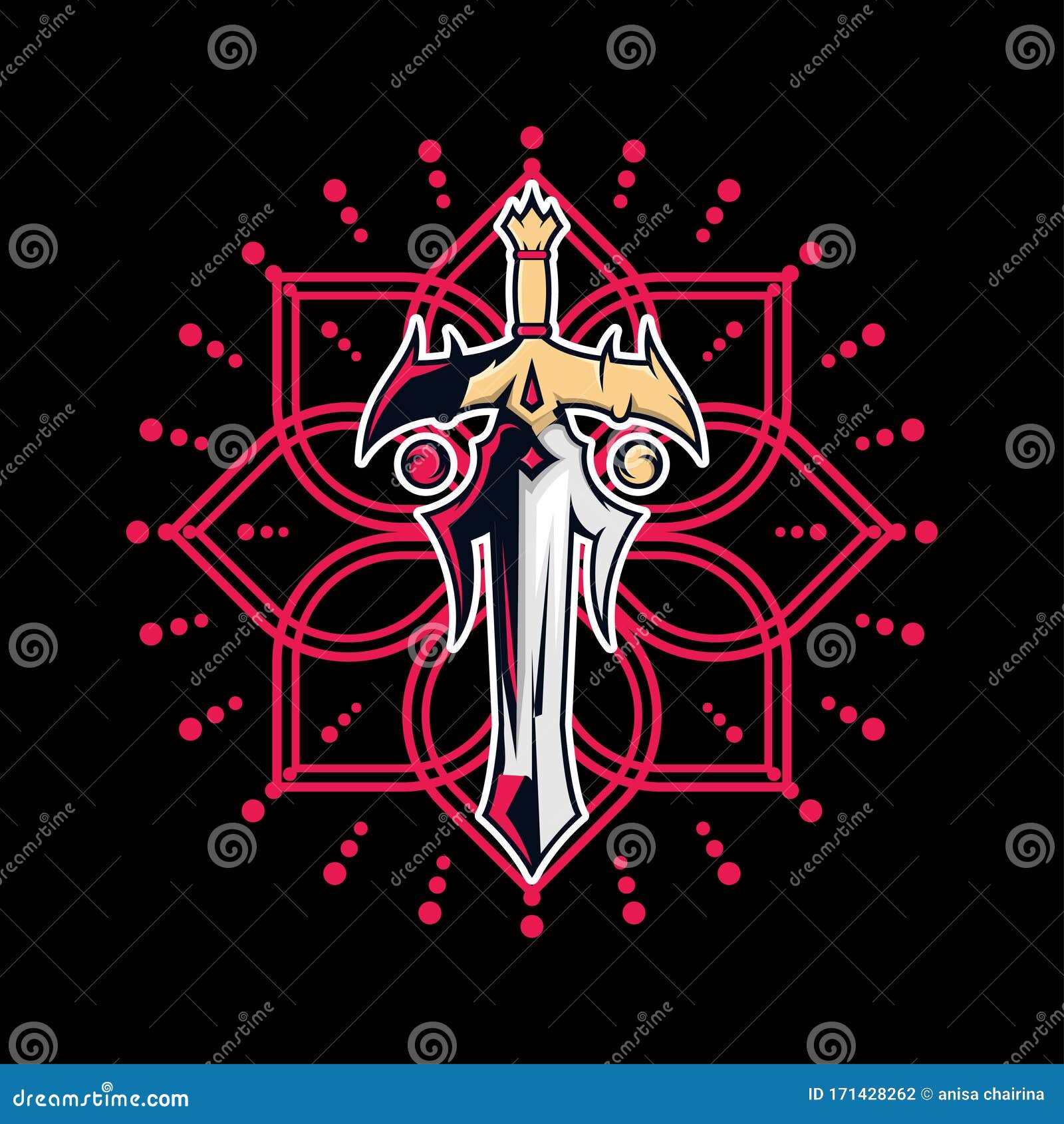 Sword Vector T-Shirt Designs with Mandala Background for Apparel Stock ...