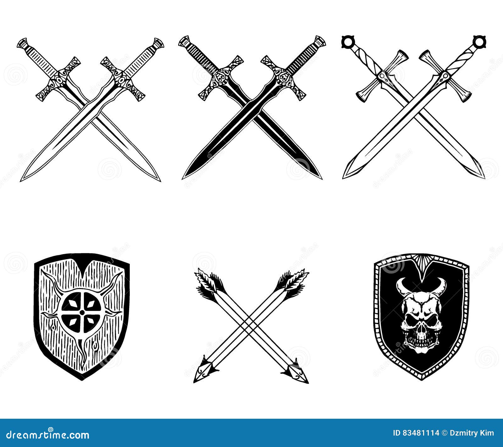 Sword Weapon Shield Arrow Viking Set Vector Illustration ...