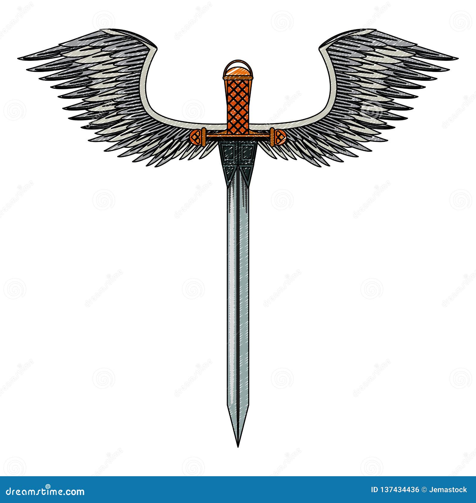 Sword Weapon with Wings Scribble Stock Vector - Illustration of vector ...