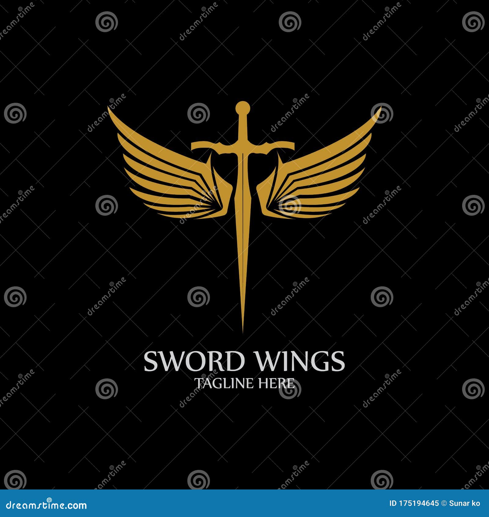 Sword with Wings. Golden Sword Symbol on Black Background Stock Vector ...