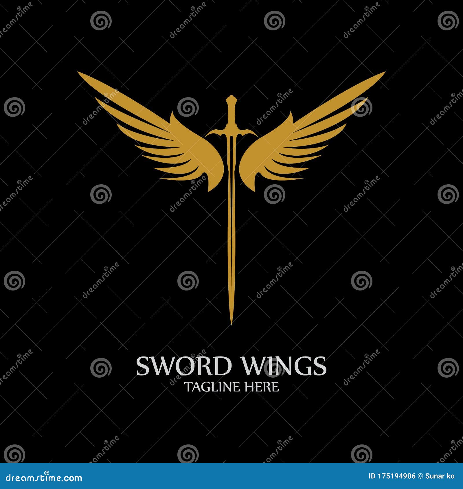 Sword with Wings. Golden Sword Symbol on Black Background Stock Vector ...