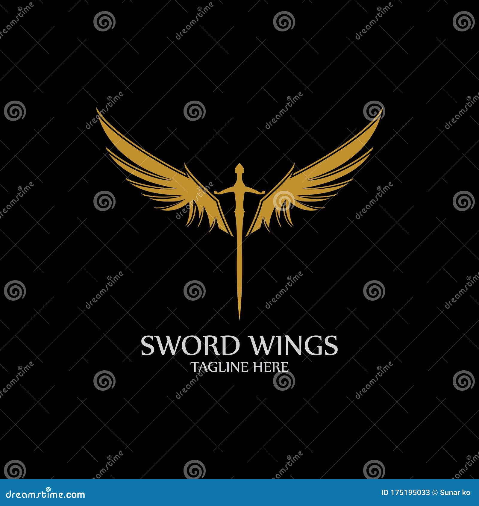 Sword with Wings. Golden Sword Symbol on Black Background Stock Vector ...