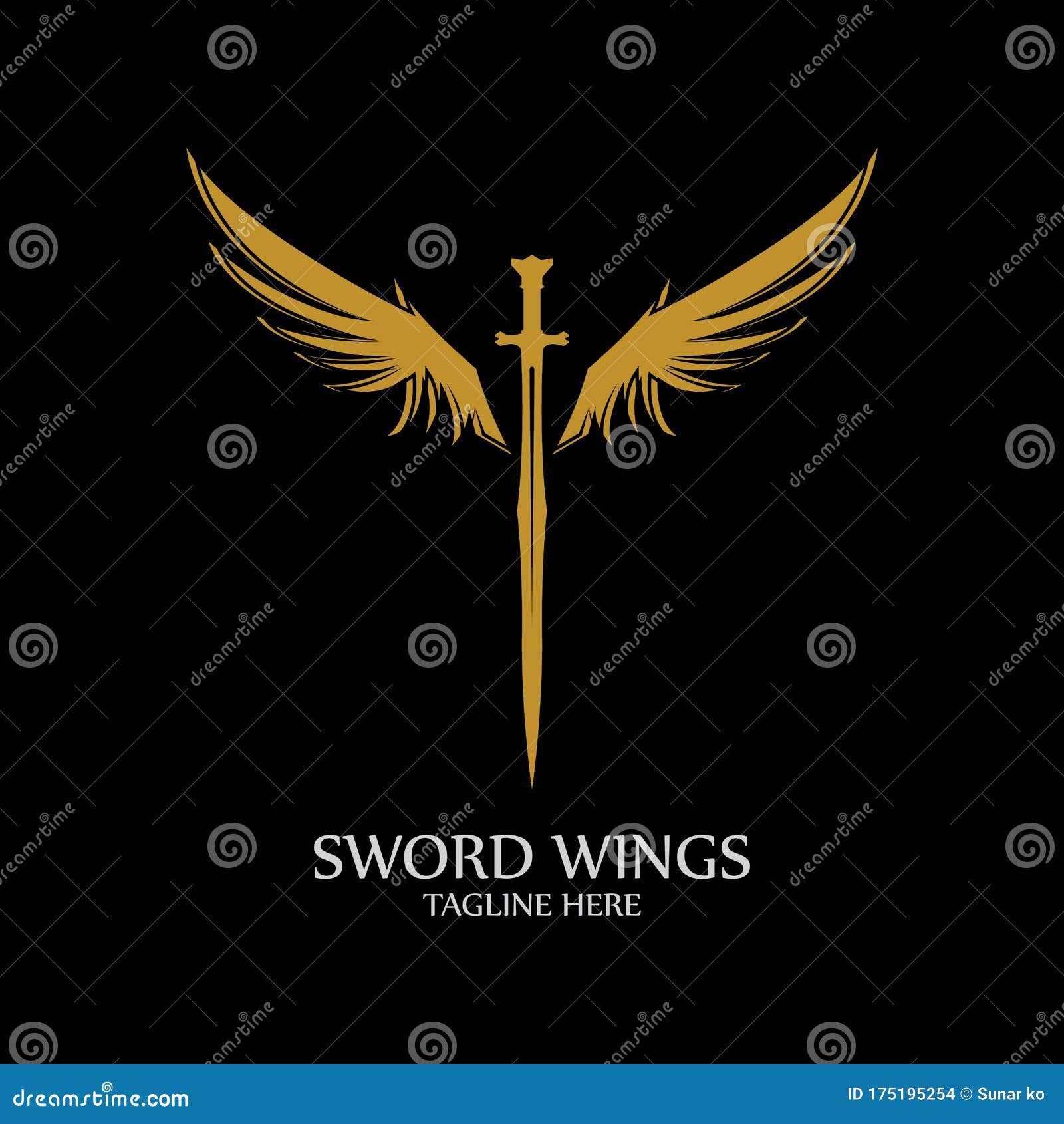 Sword with Wings. Golden Sword Symbol on Black Background Stock Vector ...