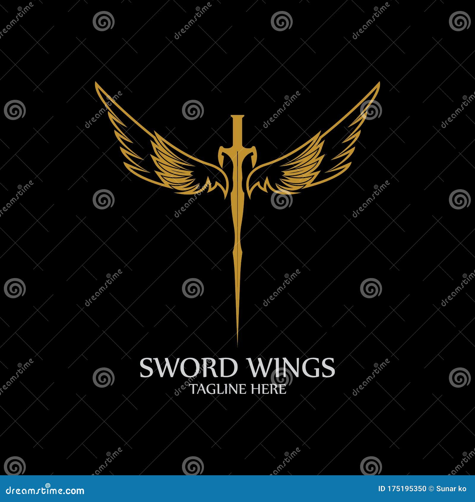 Sword with Wings. Golden Sword Symbol on Black Background Stock ...