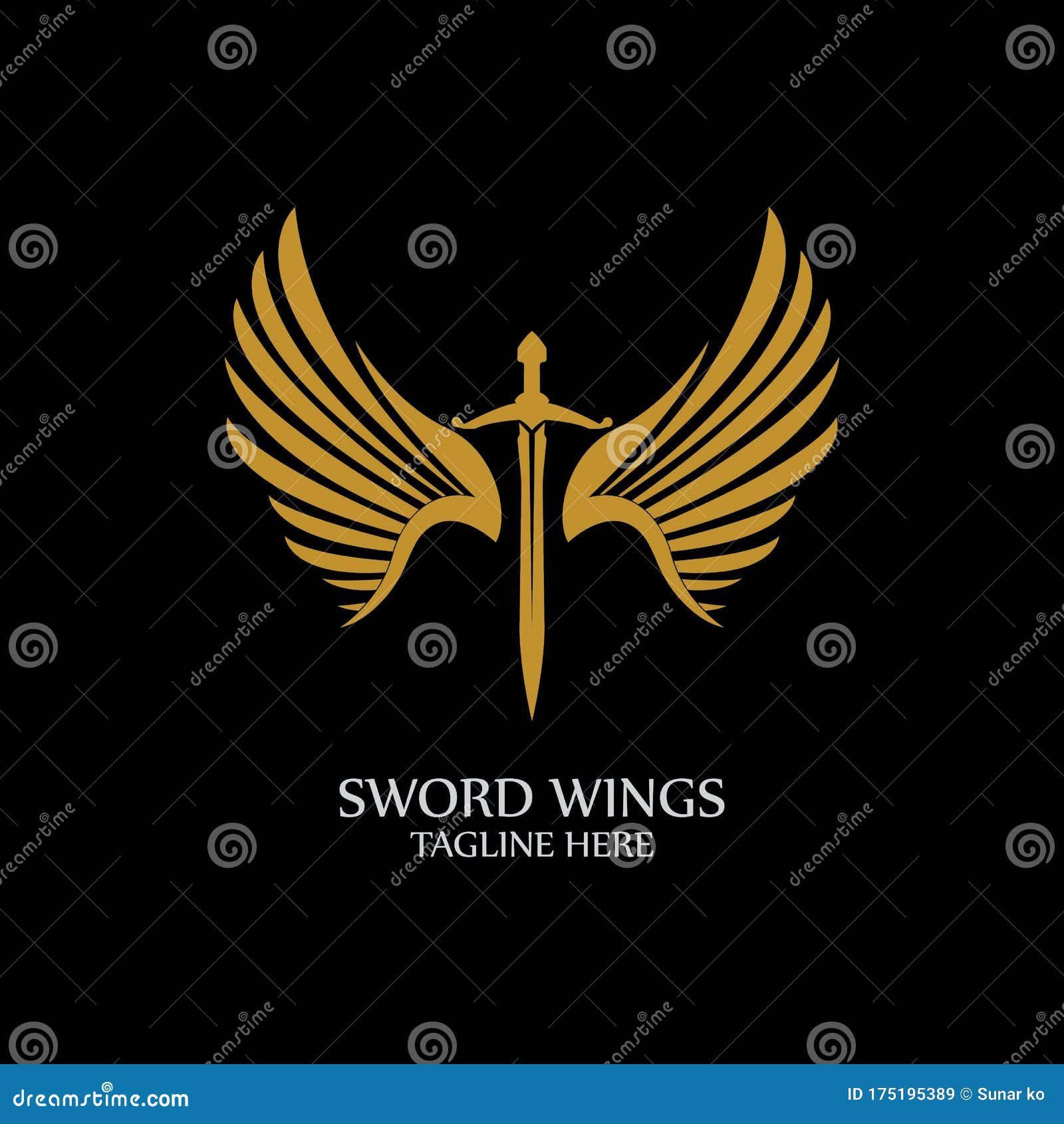 Sword with Wings. Golden Sword Symbol on Black Background Stock Vector ...