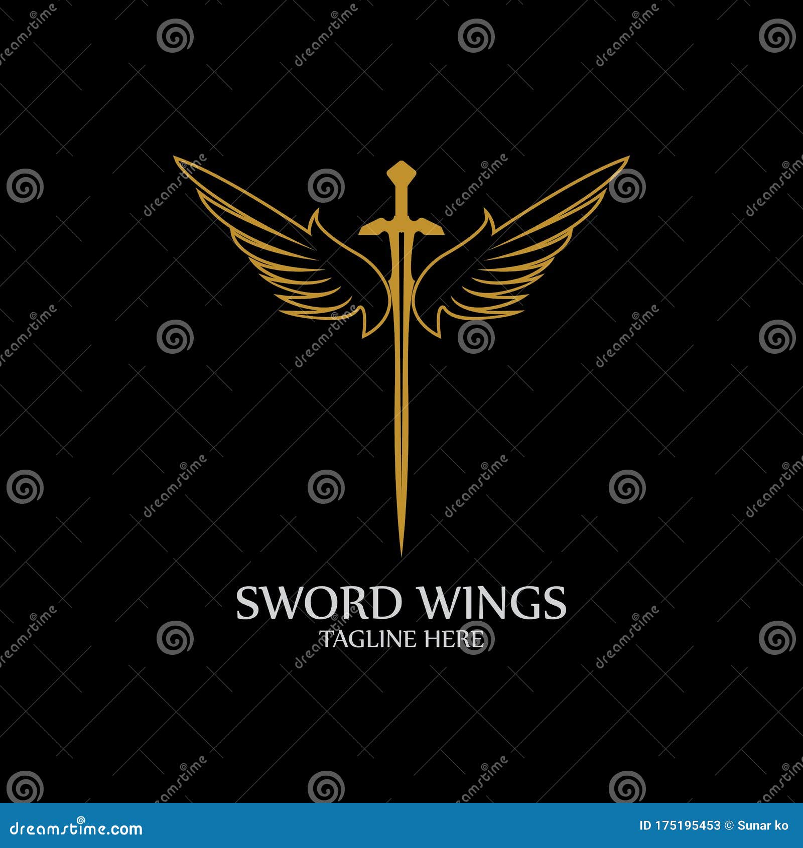 Sword with Wings. Golden Sword Symbol on Black Background Stock Vector ...