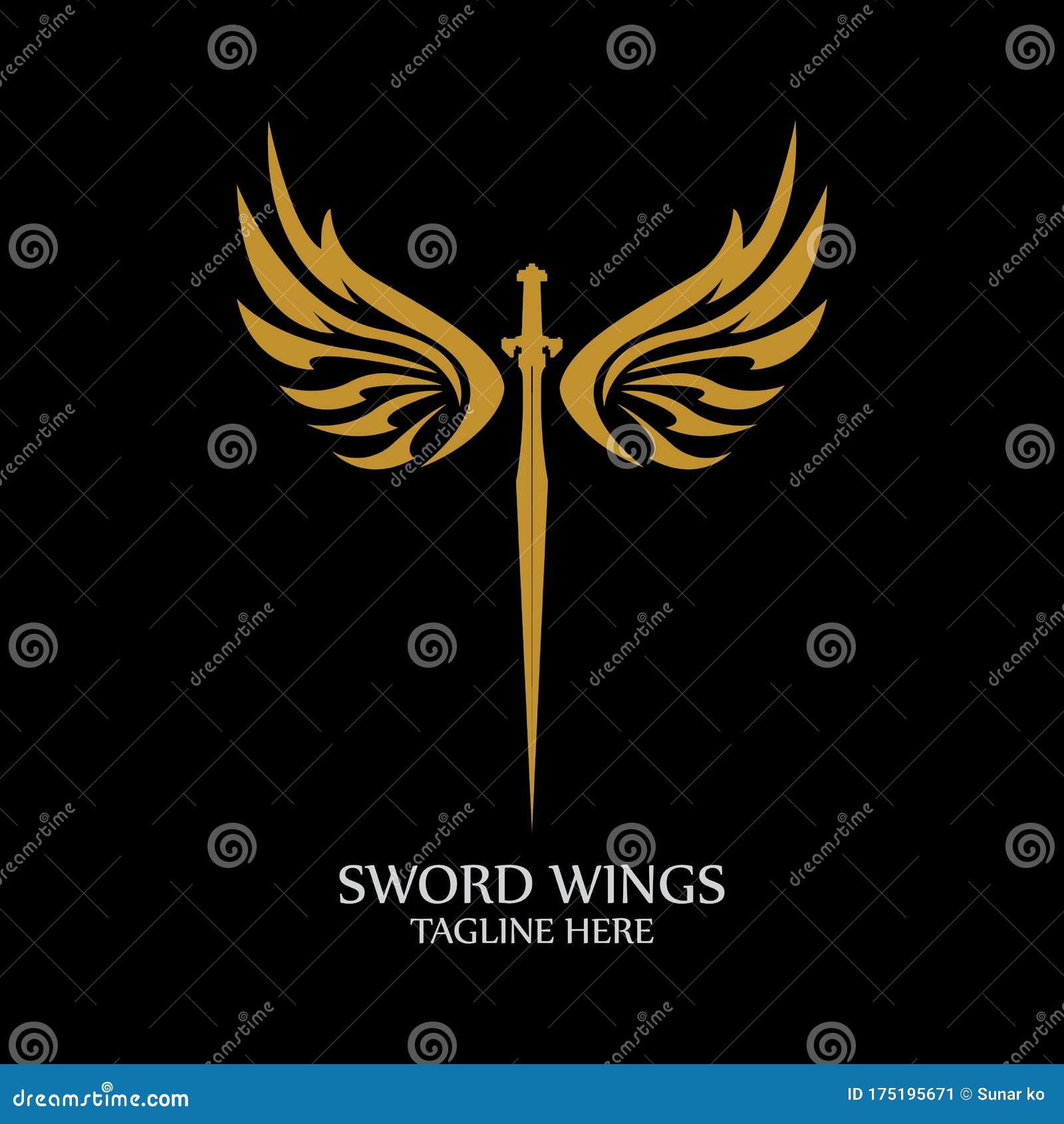 Sword with Wings. Golden Sword Symbol on Black Background Stock Vector ...