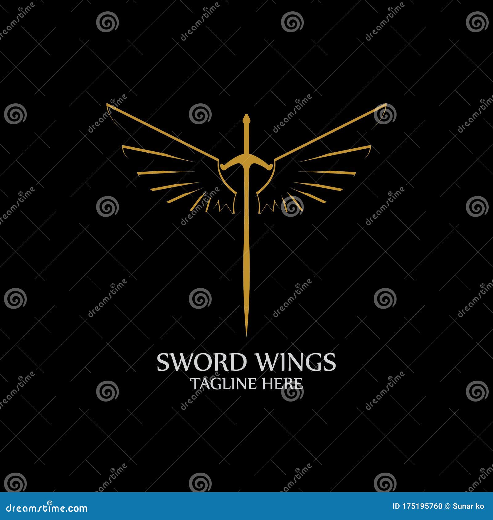 Sword with Wings. Golden Sword Symbol on Black Background Stock Vector ...