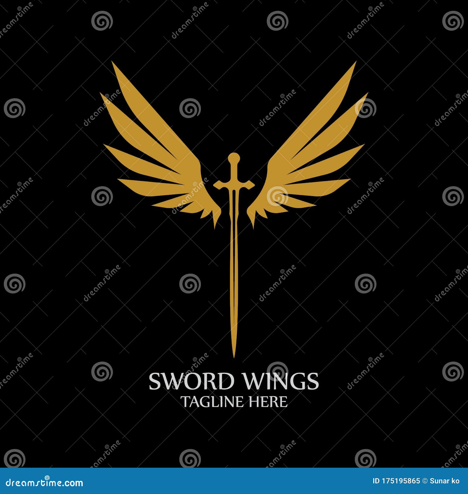 Sword with Wings. Golden Sword Symbol on Black Background Stock ...