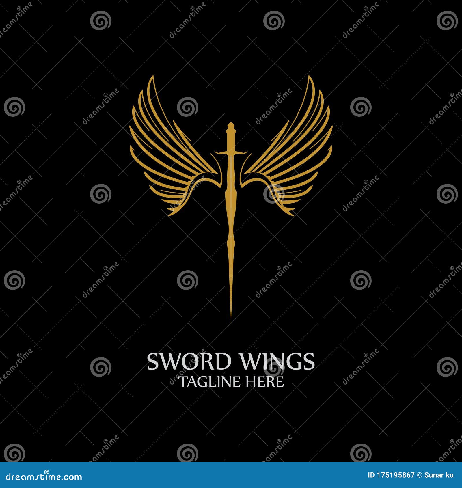 Sword with Wings. Golden Sword Symbol on Black Background Stock Vector ...